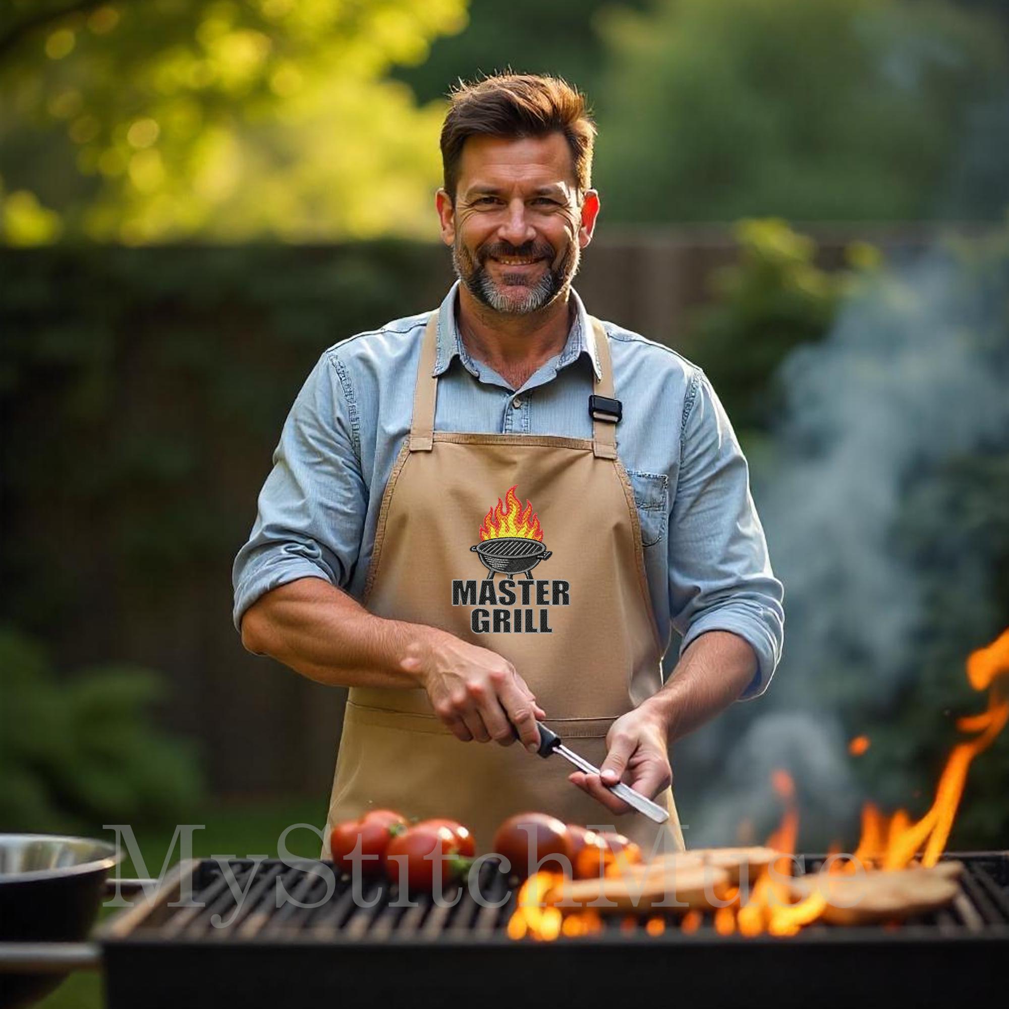 Master Grill Logo – Rugged BBQ Grill & Flame Design for Embroidery - Etsy