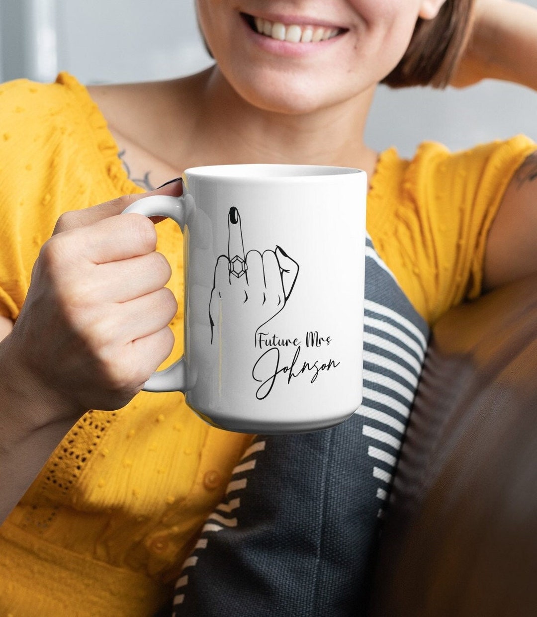 Personalized Future Mrs Mug, Gift for Fiance, 15oz Ring Finger Mug ...