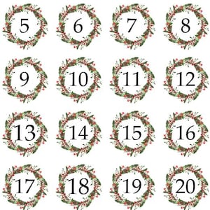 Advent Calendar Numbers 1-24: Christmas Wreath Stickers (PNG Download ...