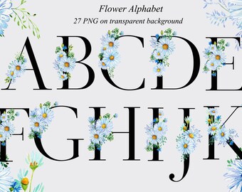 Daisy Flower alphabet Watercolor Floral Alphabet Letter with Chamomile ...
