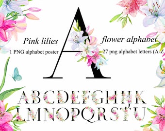 Daisy Flower alphabet Watercolor Floral Alphabet Letter with Chamomile ...