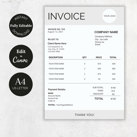 Paper & Party Supplies Paper Editable Template Floral Invoice Template ...