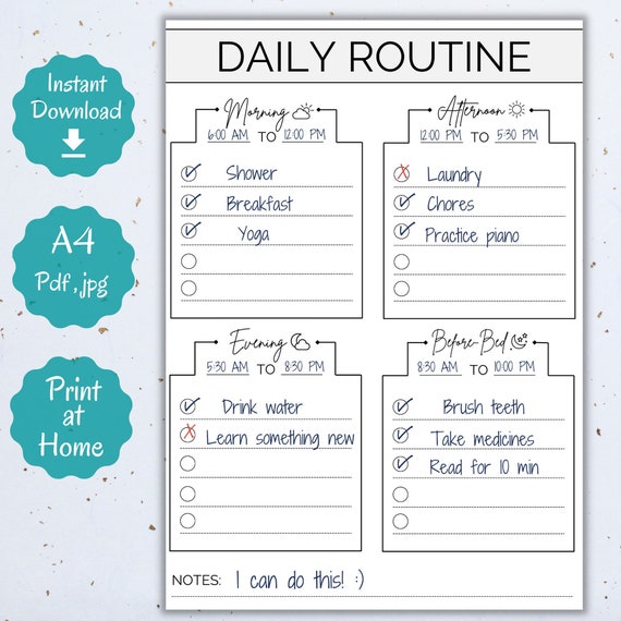 Daily Routine Checklist Printable My Daily Routine to Do List - Etsy UK