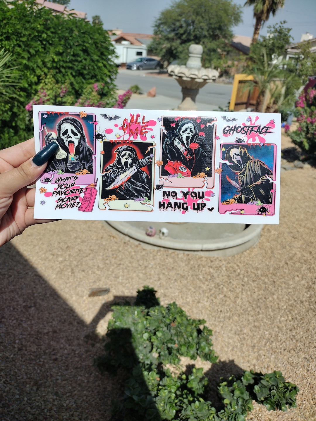 Uv DTF Ghostface Halloween Pink Halloween Ghost Tarot Card 16 Oz Glass Cup Wrap, Tumbler Wrap ...