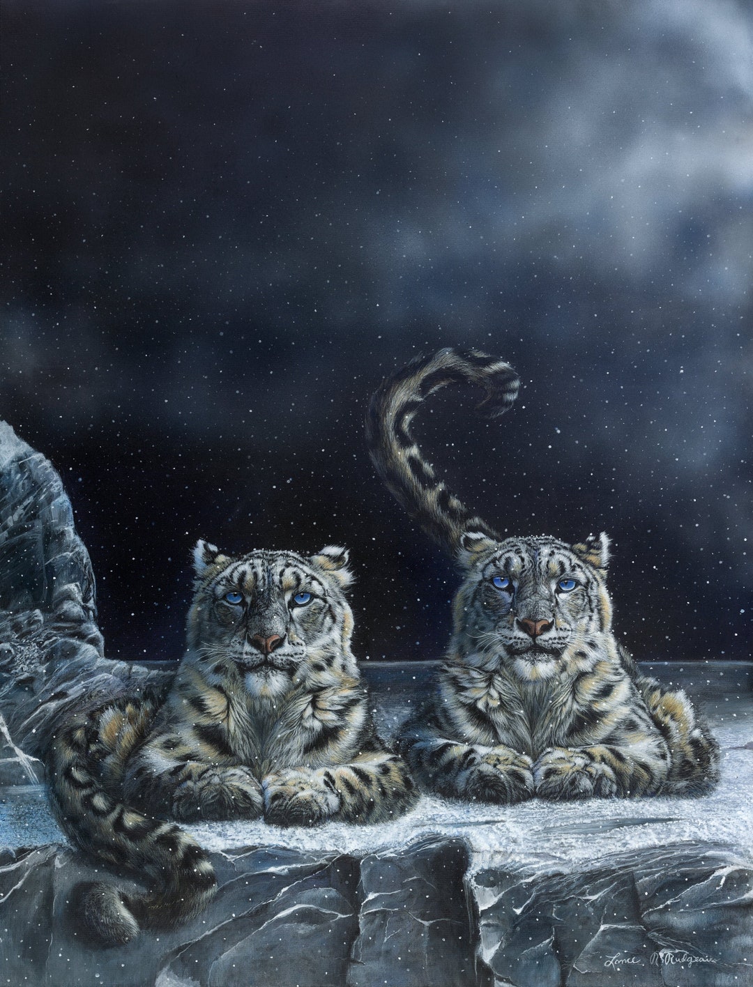 Snow Leopard Art “snowfall at Dawn” - Limited Edition Fine Art Print of ...