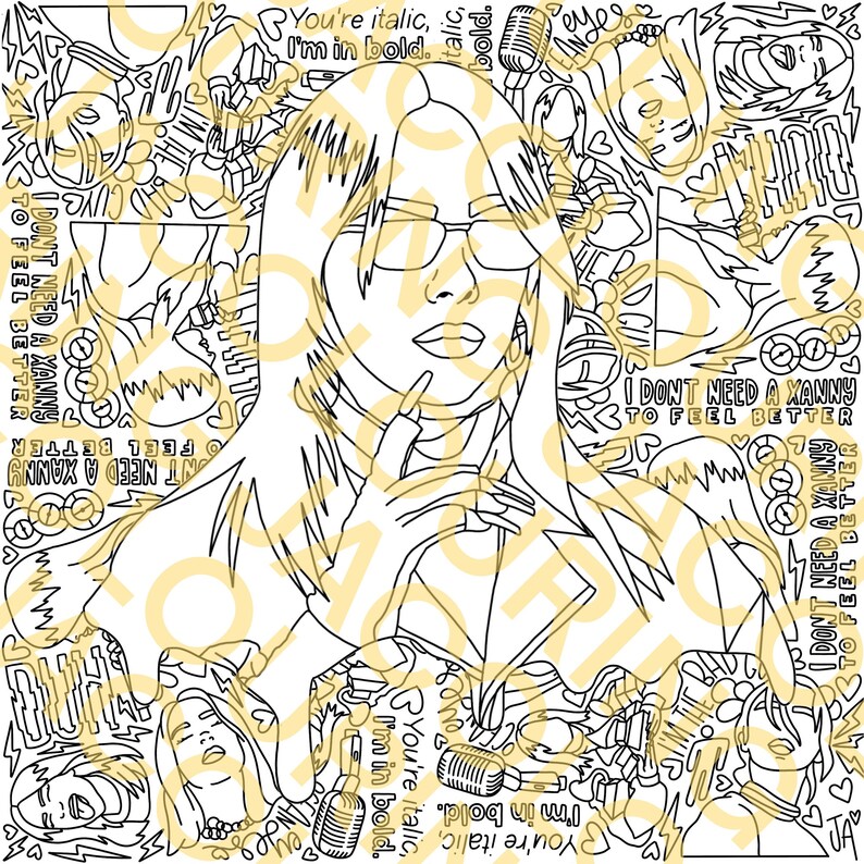 PRINTABLE Billie Eilish Portrait Bad Guy Colouring Page Digital ...