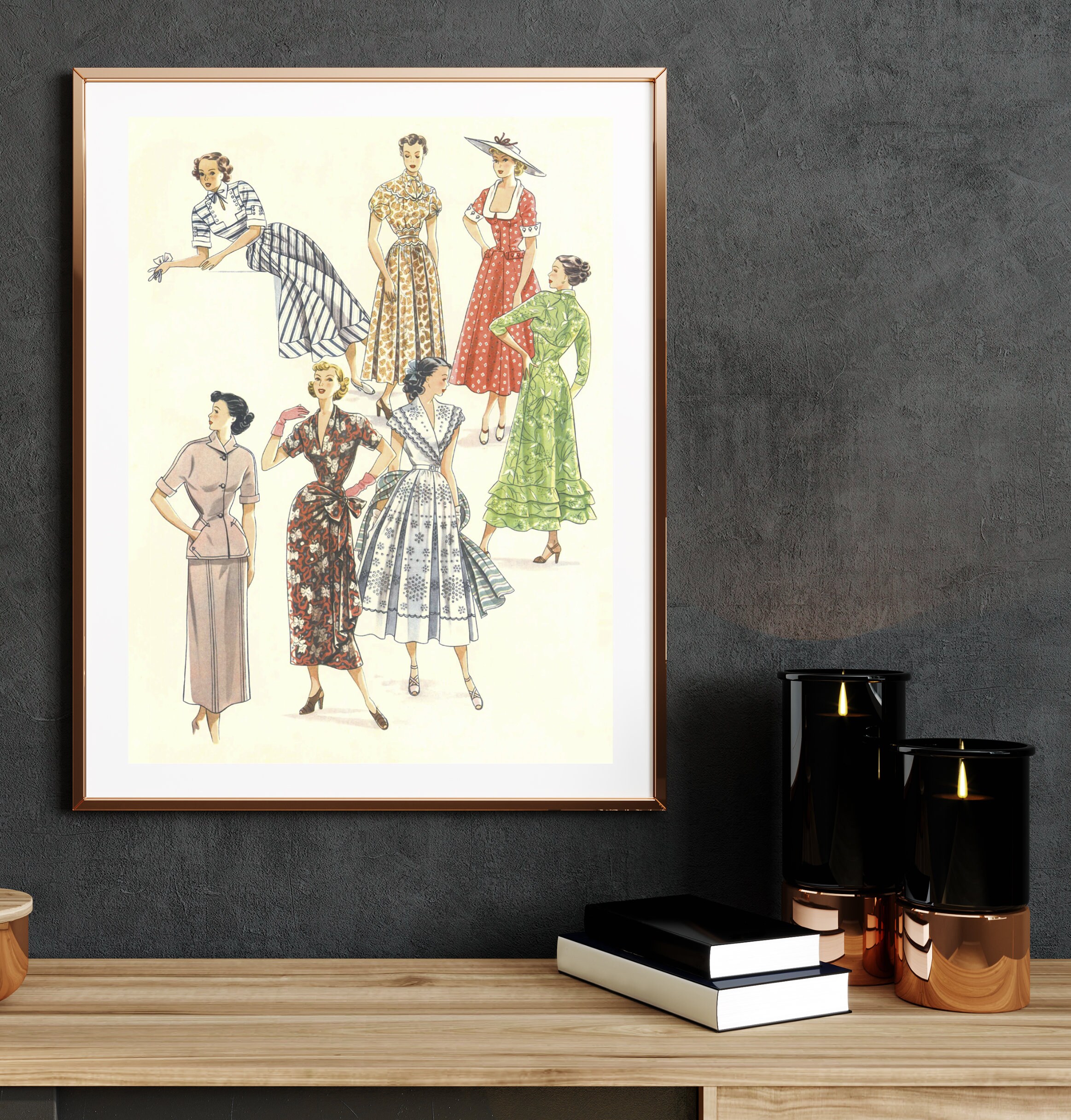 40s Fashion Sketch, Printable Fashion Drawing, Illustration Mid Century ...