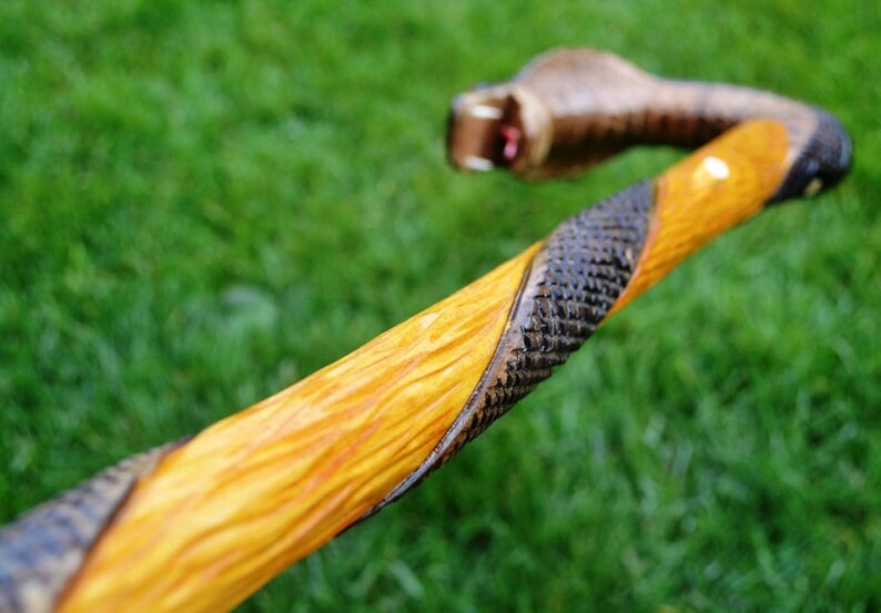 Black Cobra Hand Carving Wooden Walking Handmade 37" Sticks Unique ...