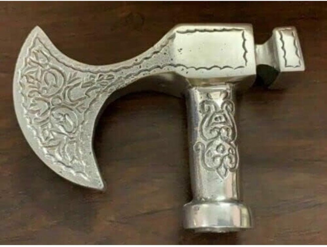 Axe Head Handle Wooden Cane Cane/antique Silver(chrome) Finish Brass ...