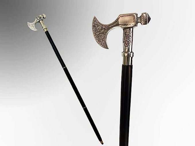 Axe Head Handle Wooden Cane Cane/antique Silver(chrome) Finish Brass ...