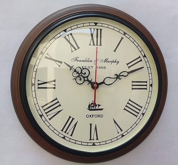 Wooden Wall Clock Vintage Analog Wall Clock Brown Brass - Etsy