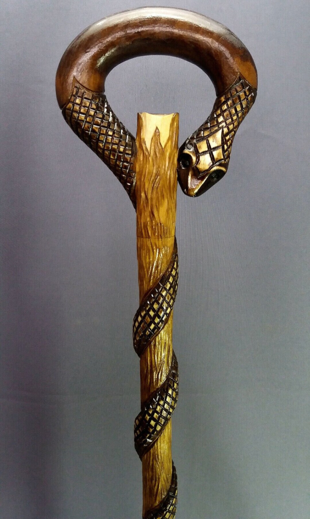 Wooden Walking Cane Snake Wrap Head Handle Walking Stick - Etsy