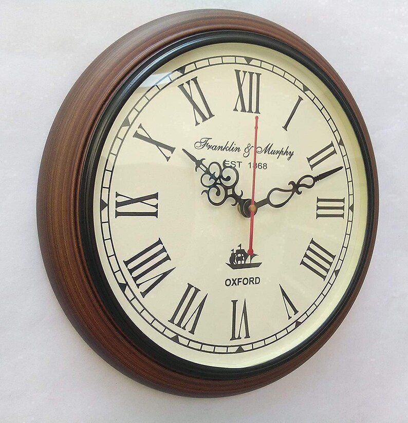 Wooden Wall Clock, Vintage Analog Wall Clock, Brown Brass Design for ...