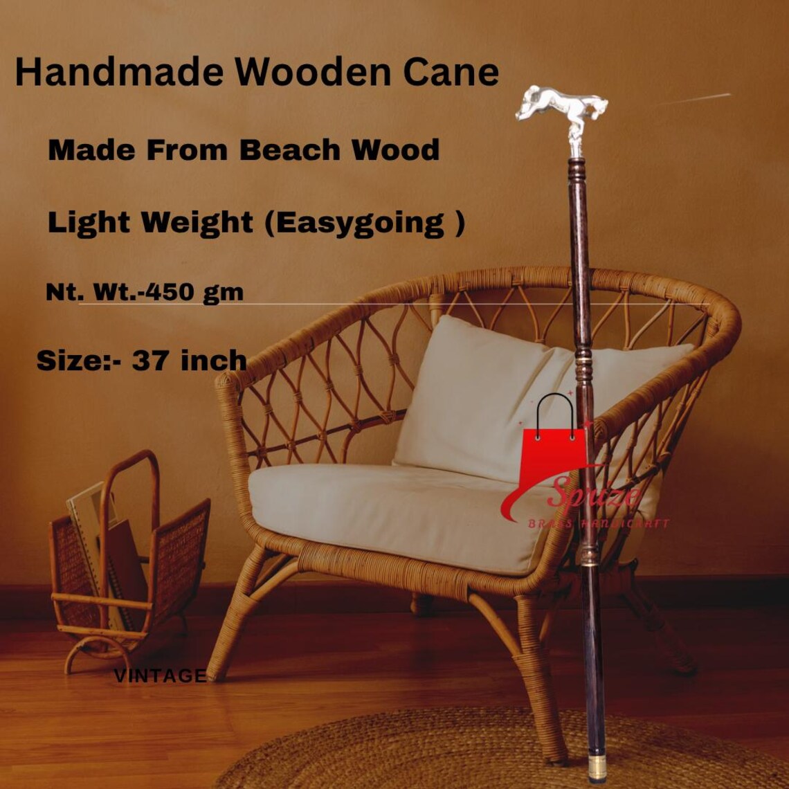 Horse Handle Wooden Walking Cane Handmade Walking Stick Grandmother ...