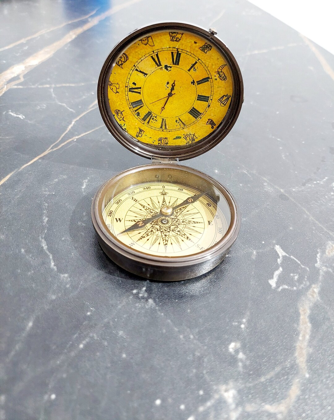 Antique Watch and Compass/ Brass Compass With Watch/ Nautical Marine ...