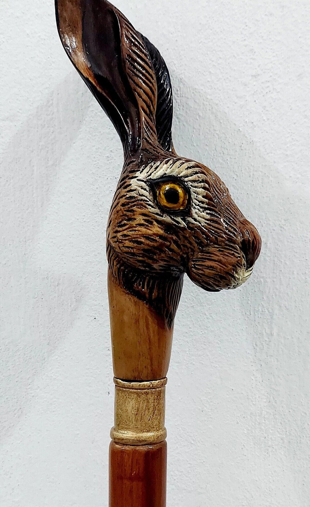 Rabbit Wooden Head Handle Walking Stick/ Wooden Carved/ Handmade ...