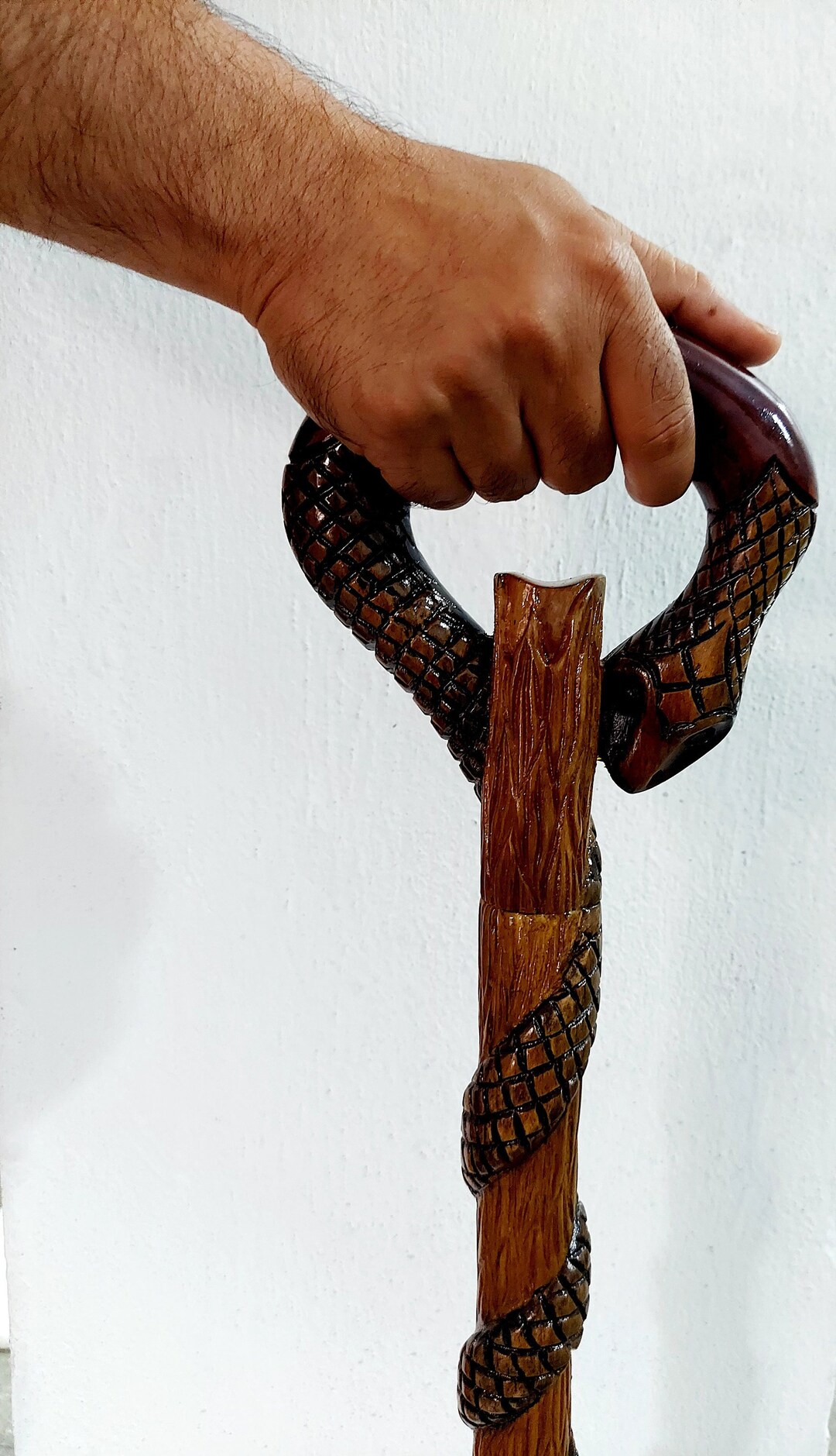 Wooden Walking Cane Snake Wrap Head Handle Walking Stick Handmade ...