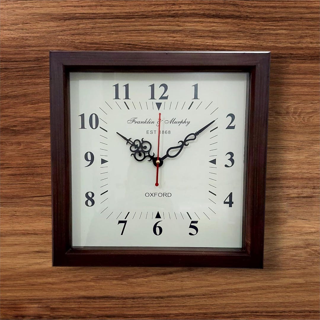 Handmade Wooden Wall Clock Square Shape Antique Clock Wall Mount Decor ...