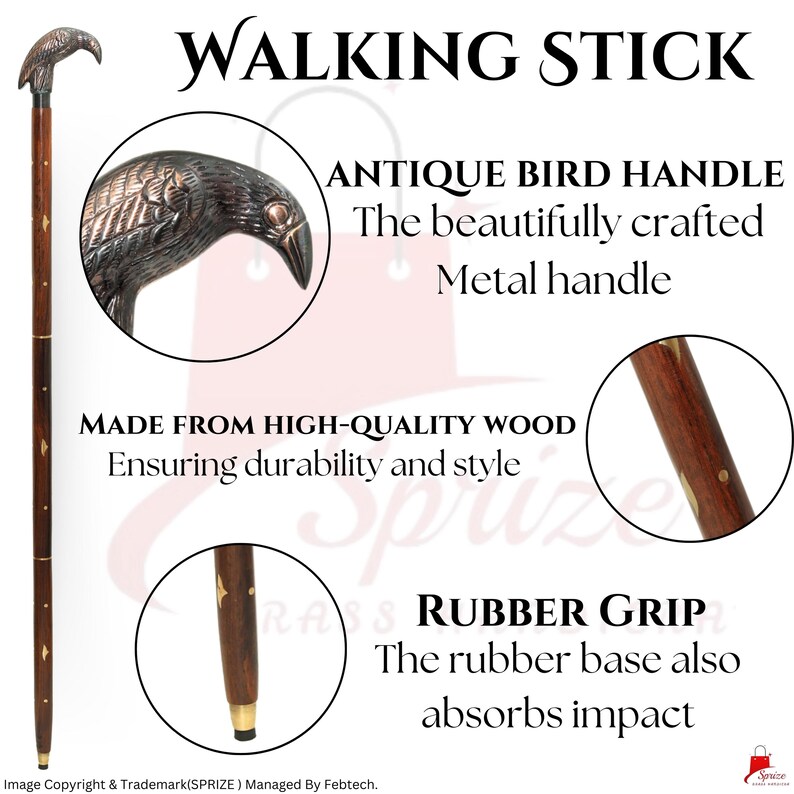 Wooden Walking Cane Raven Walking Cane Black Elegant and Collectible ...