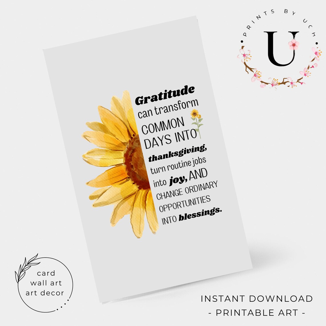Sunflower Gratitude Printable Wall Art, Vision Board Printables, Quotes ...