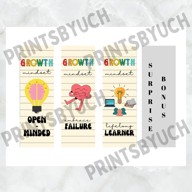 Set of 3 Printable Bookmarks, Growth Mindset, Book Lover Gift, Back to ...