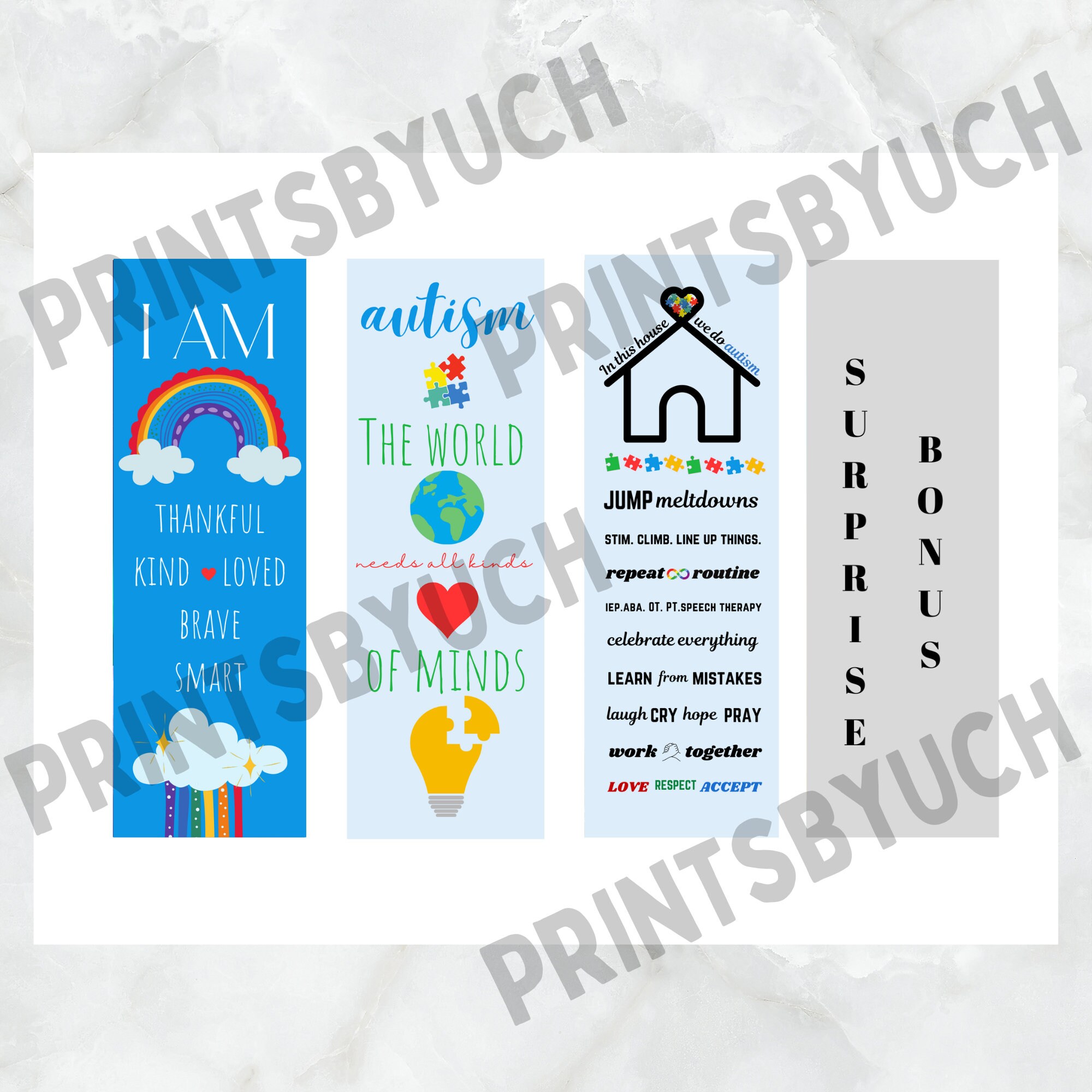 Set of 3 Printable Bookmarks, Autism Acceptance, Autism Awareness ...