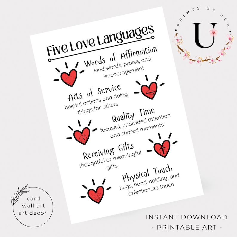 Five Love Languages Printable Wall Art: Minimalist Valentines Day Gift ...