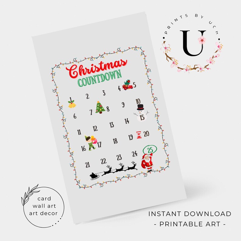 Christmas Countdown Printable, Christmas Printables, Holiday Decor ...