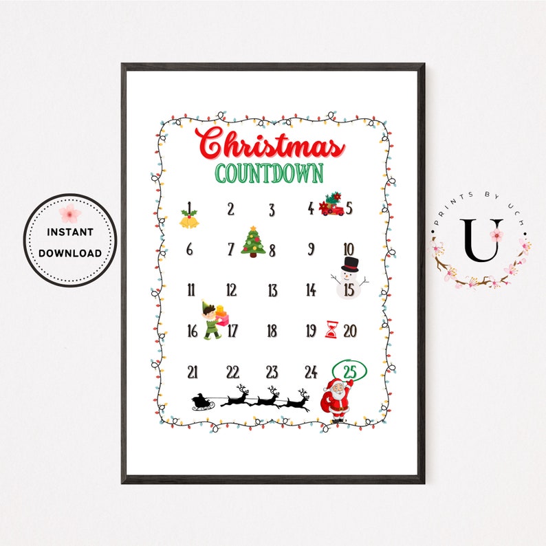 Christmas Countdown Printable, Christmas Printables, Holiday Decor ...