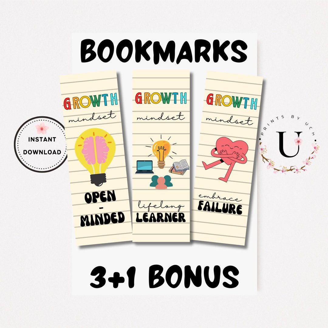 Set of 3 Printable Bookmarks, Growth Mindset, Book Lover Gift, Back to ...