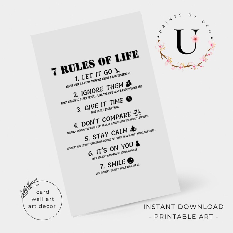 Quotes About Life, 7 Rules of Life Poster, Popular Printables ...