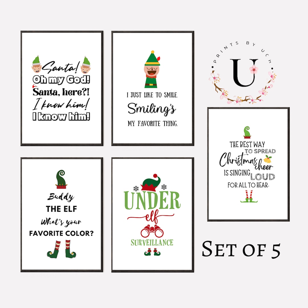 Elf Christmas Minimal Wall Art Set of 5 , Buddy the Elf Movie Quotes ...