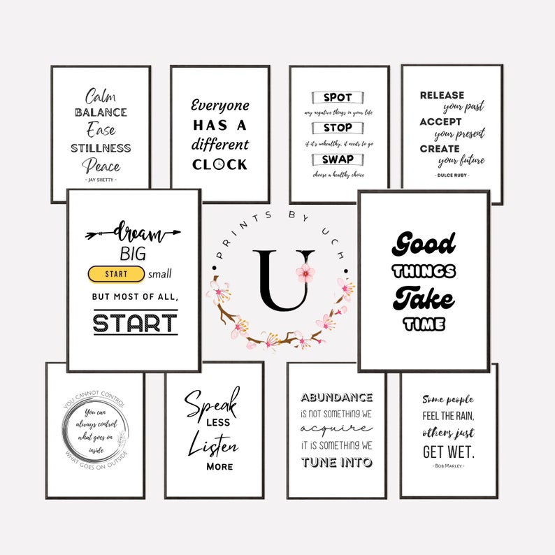 Minimal Wall Art Set of 20, Quotes About Life, Inspirational Quotes ...