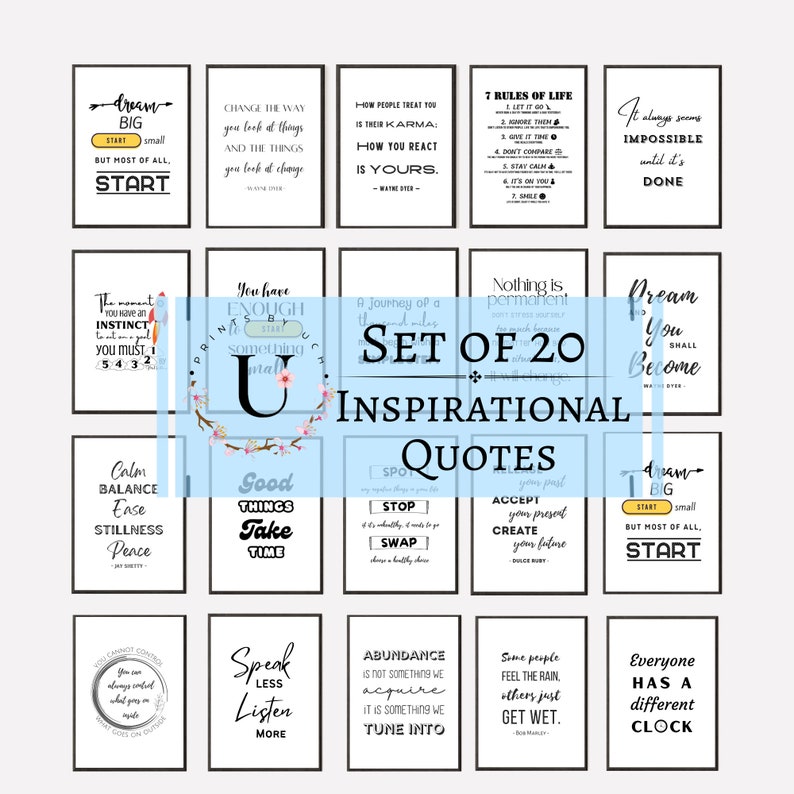 Minimal Wall Art Set of 20, Quotes About Life, Inspirational Quotes ...