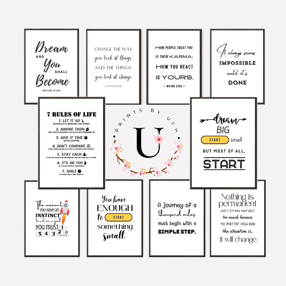 Minimal Wall Art Set of 20, Quotes About Life, Inspirational Quotes ...