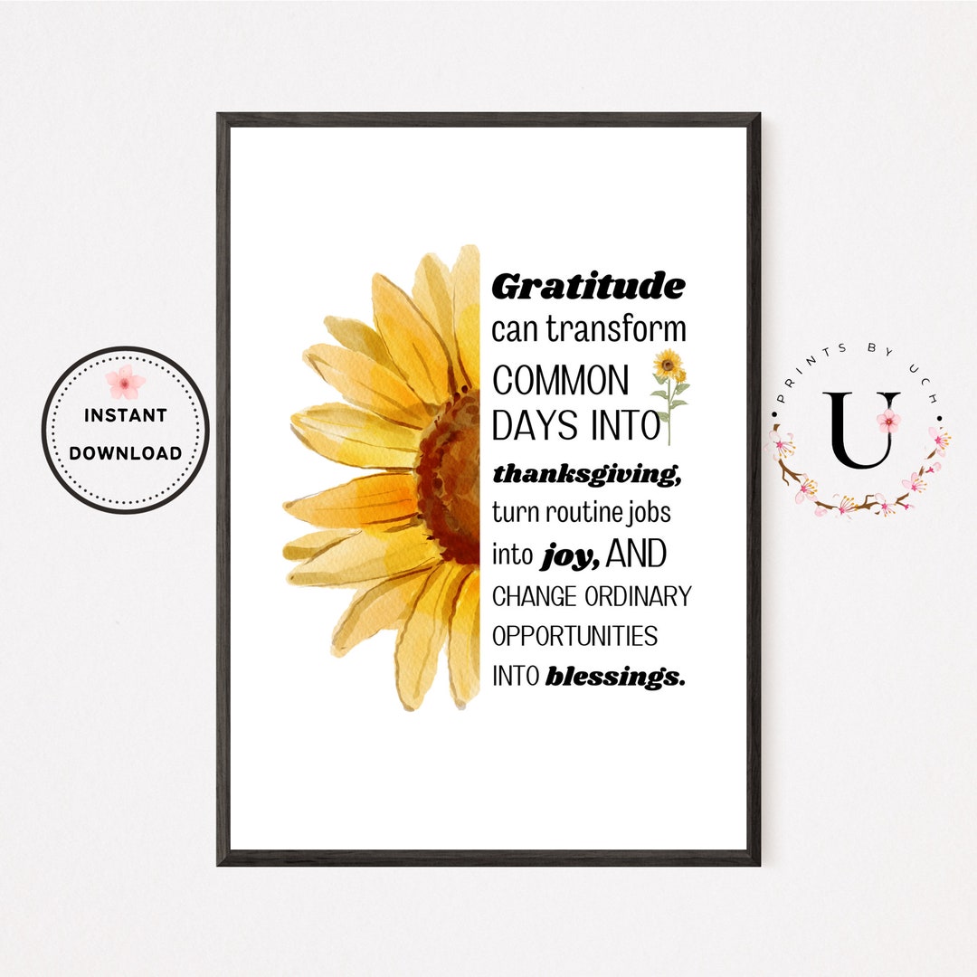 Sunflower Gratitude Printable Wall Art, Vision Board Printables, Quotes ...