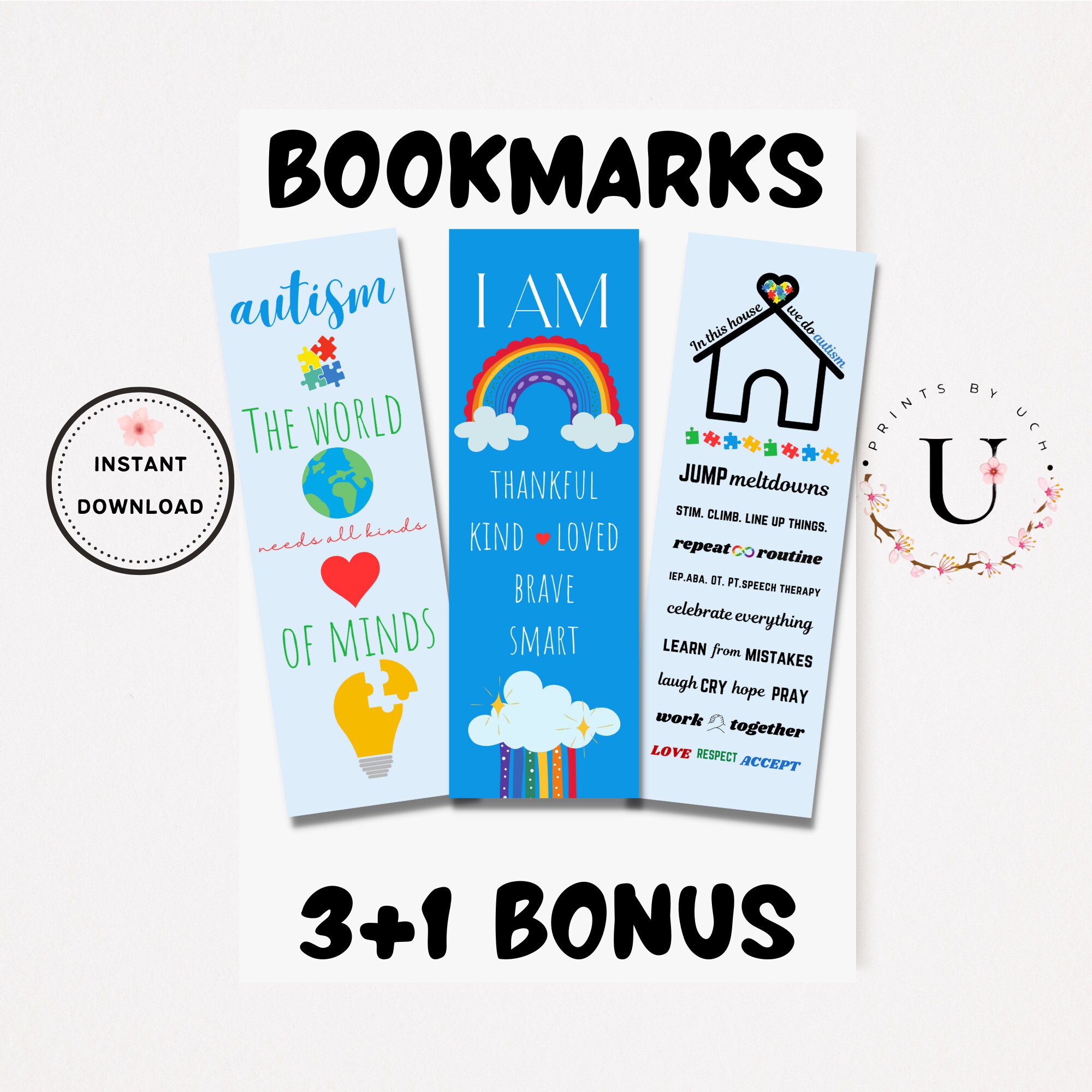 Set of 3 Printable Bookmarks, Autism Acceptance, Autism Awareness ...