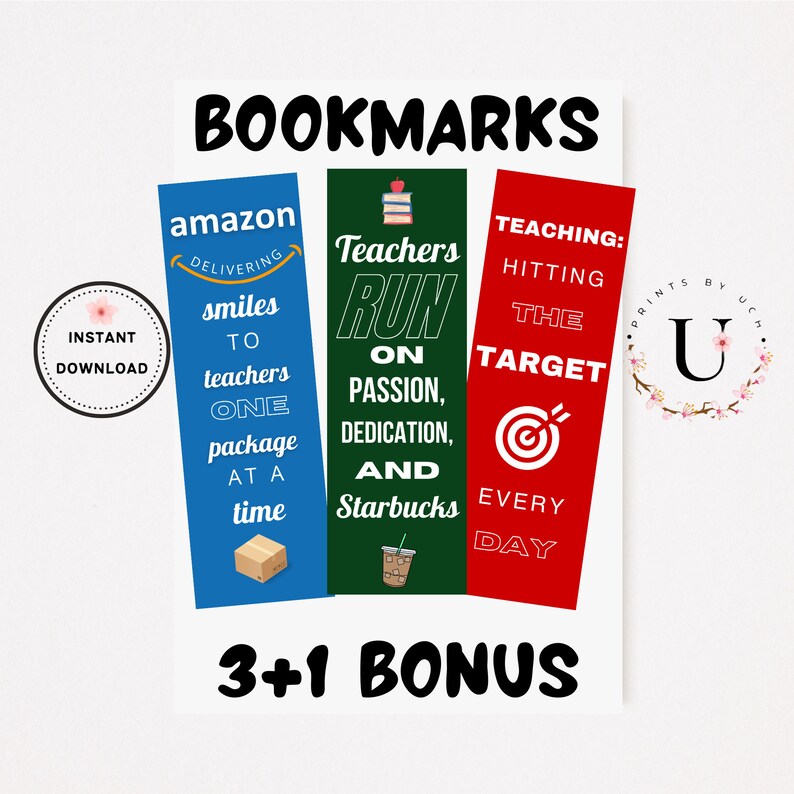 Set of 3 Printable Bookmarks, Teacher Appreciation Printable, Teacher ...