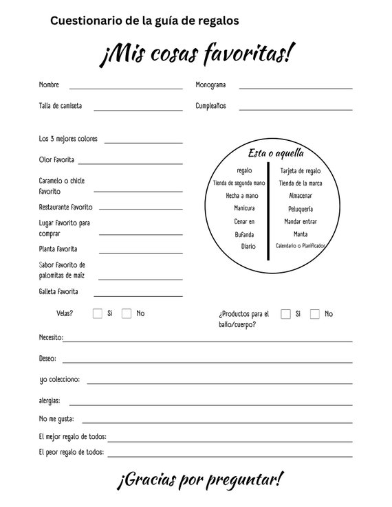 Secret Santa Questionnaire In Spanish