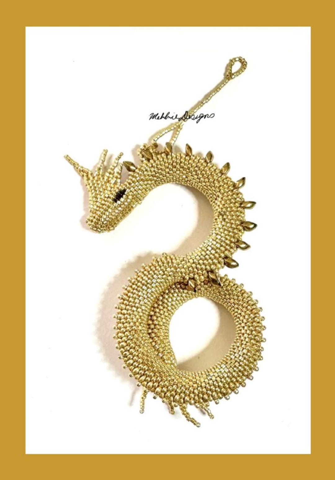 Beaded S Shaped Dragon, Handmade, Gold, Fantasy, Mythical Creature ...