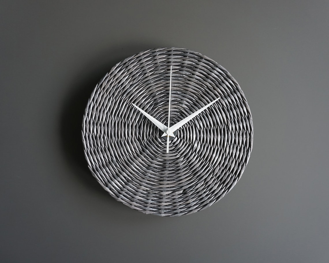 Grey Handwoven Wall Clock for Modern Industrial Interior Eco - Etsy