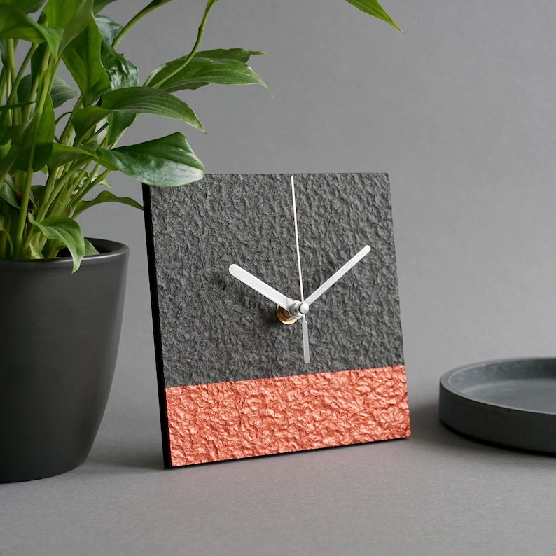 Minimalist Copper Mantel Clock, Modern Square Table Clock, 1st Wedding ...