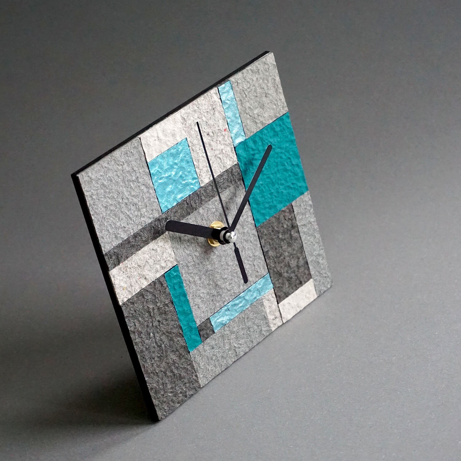 Modern Geometric Table Clock, Unique Abstract Upcycled Paper Home Decor ...