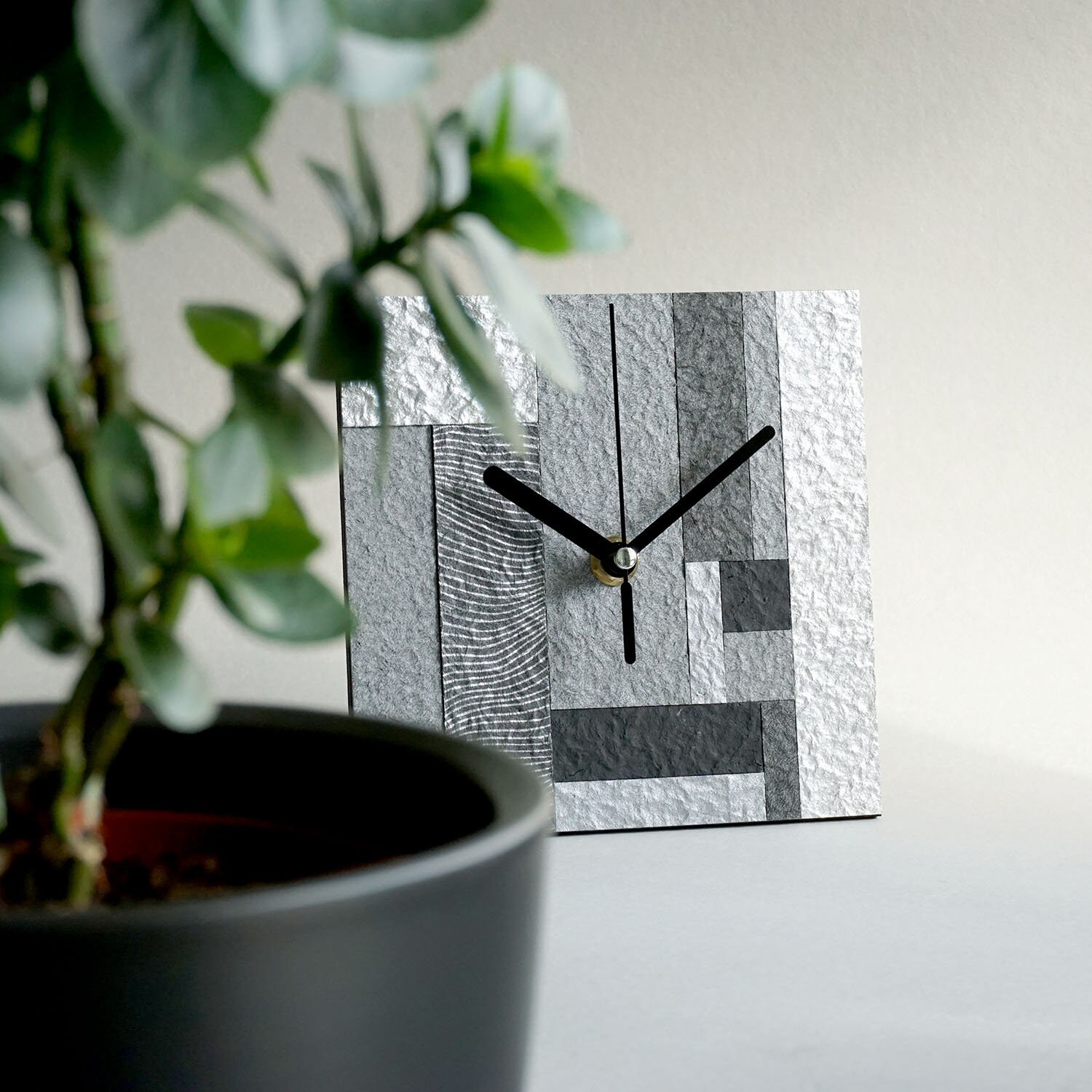 Eco Friendly Mantel Clock Handmade From Recycled Paper, Grey Industrial ...