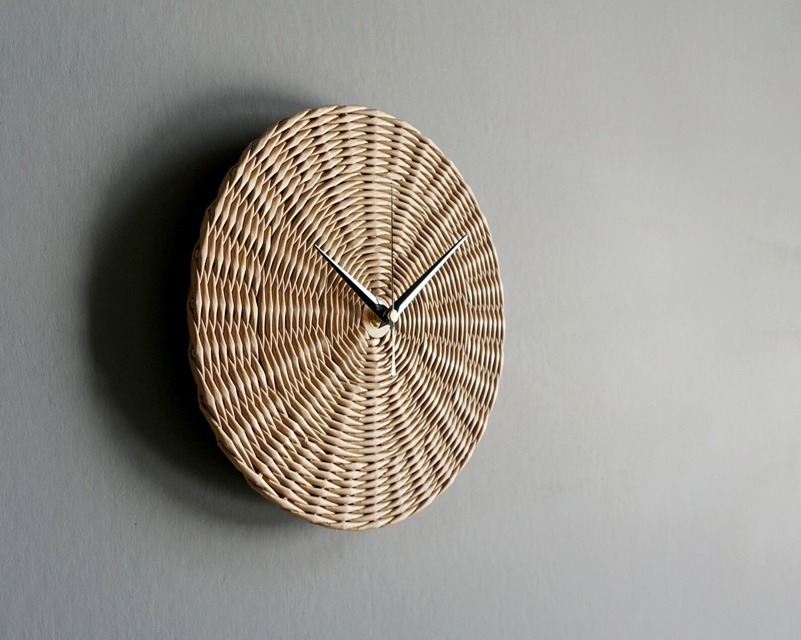 Modern Beige Wall Clock Handwoven From Ecological Wicker, Handmade ...