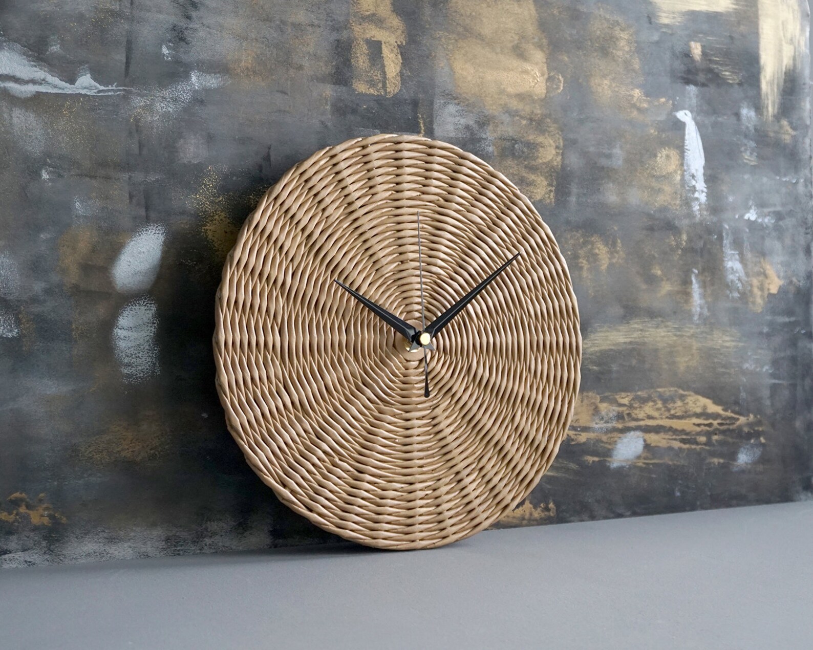 Modern Beige Wall Clock Handwoven From Ecological Wicker, Handmade ...