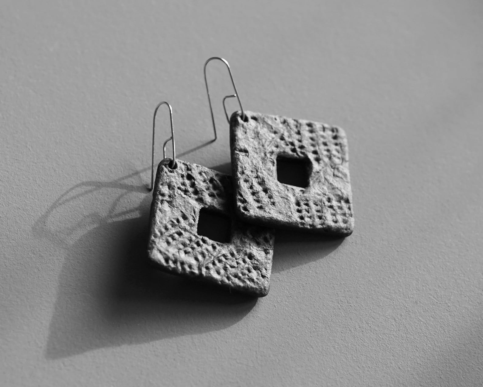 Square Statement Earrings Handmade From Recycled Paper, Big Paper Mache Dangle Earrings, Eco ...