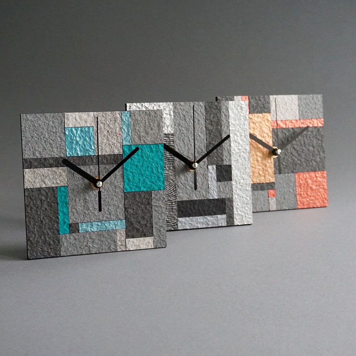Modern Geometric Table Clock, Unique Abstract Upcycled Paper Home Decor ...
