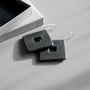 Square Statement Earrings Handmade From Recycled Paper, Big Paper Mache Dangle Earrings, Eco ...