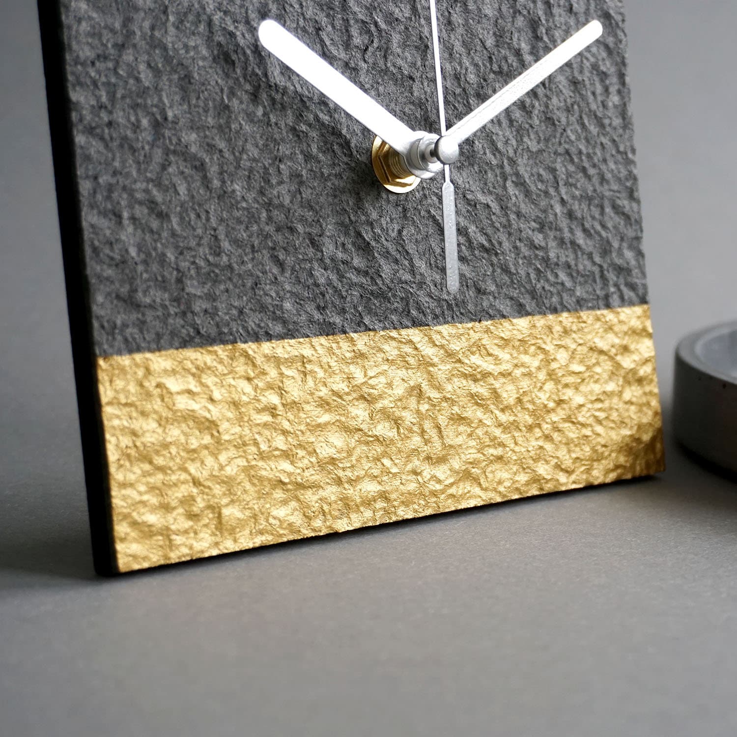 Minimalist Recycled Paper Mantel Clock, Grey & Gold Modern Table Clock ...